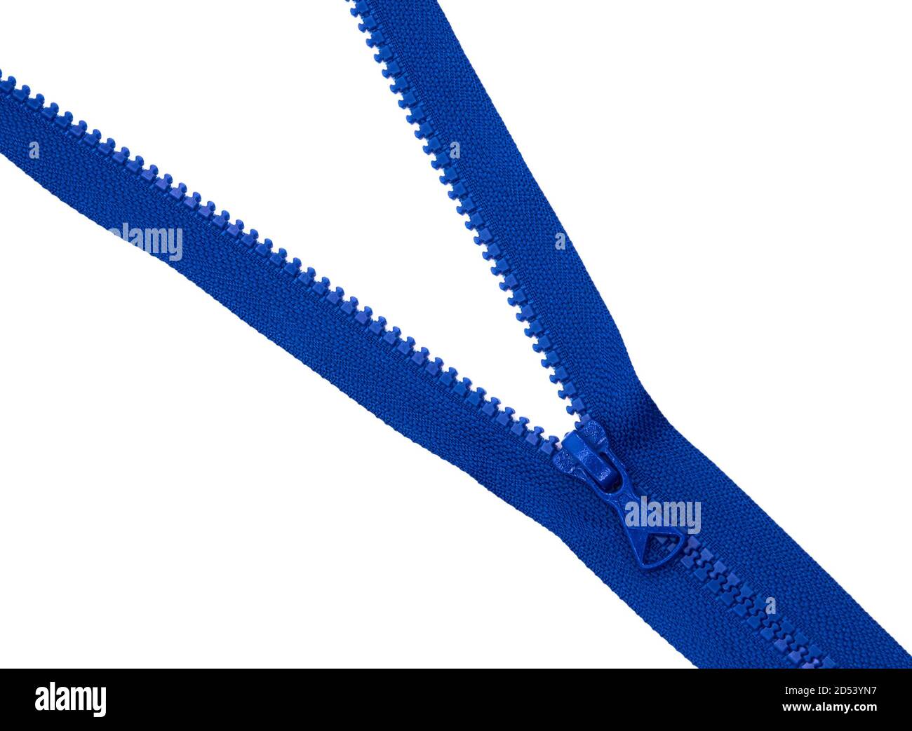 Blue zipper lock for jacket on white background isolate Stock Photo - Alamy