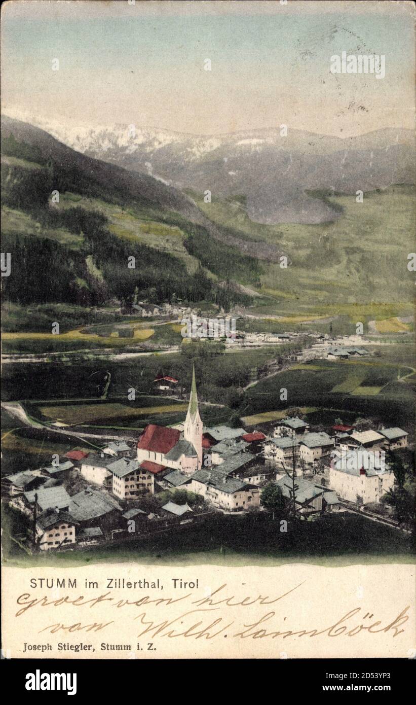Stumm Zillertal Tirol Österreich, Vogelschau, Siedlung im Tal ...