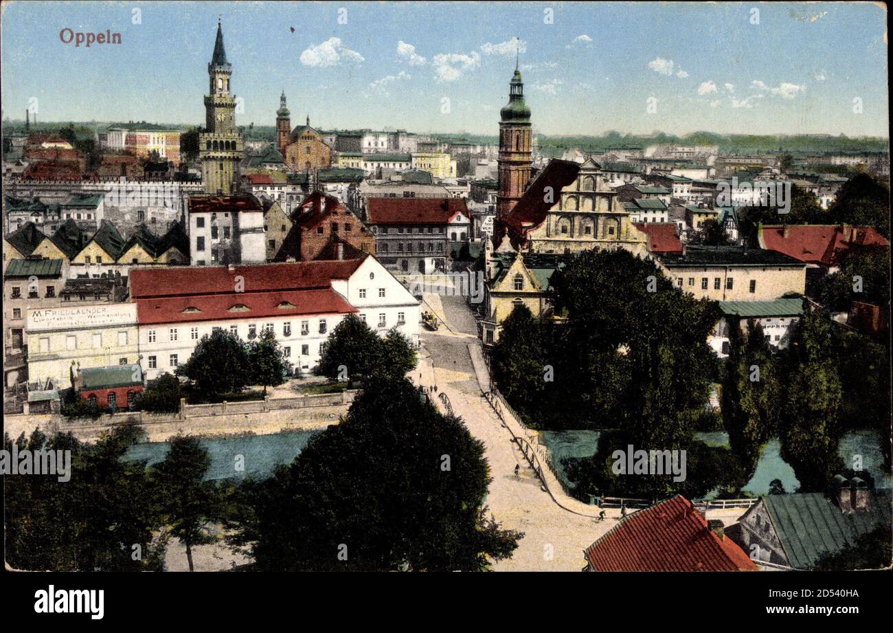 Opole Oppeln Schlesien, Blick auf den Ort, Straße, Kirchtürme | usage ...