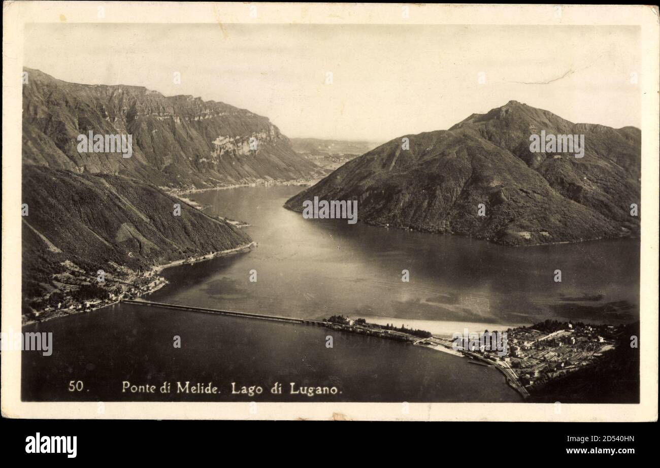 Melide Lago di Lugano Kanton Tessin, Ponte de Melide, Berge, See ...