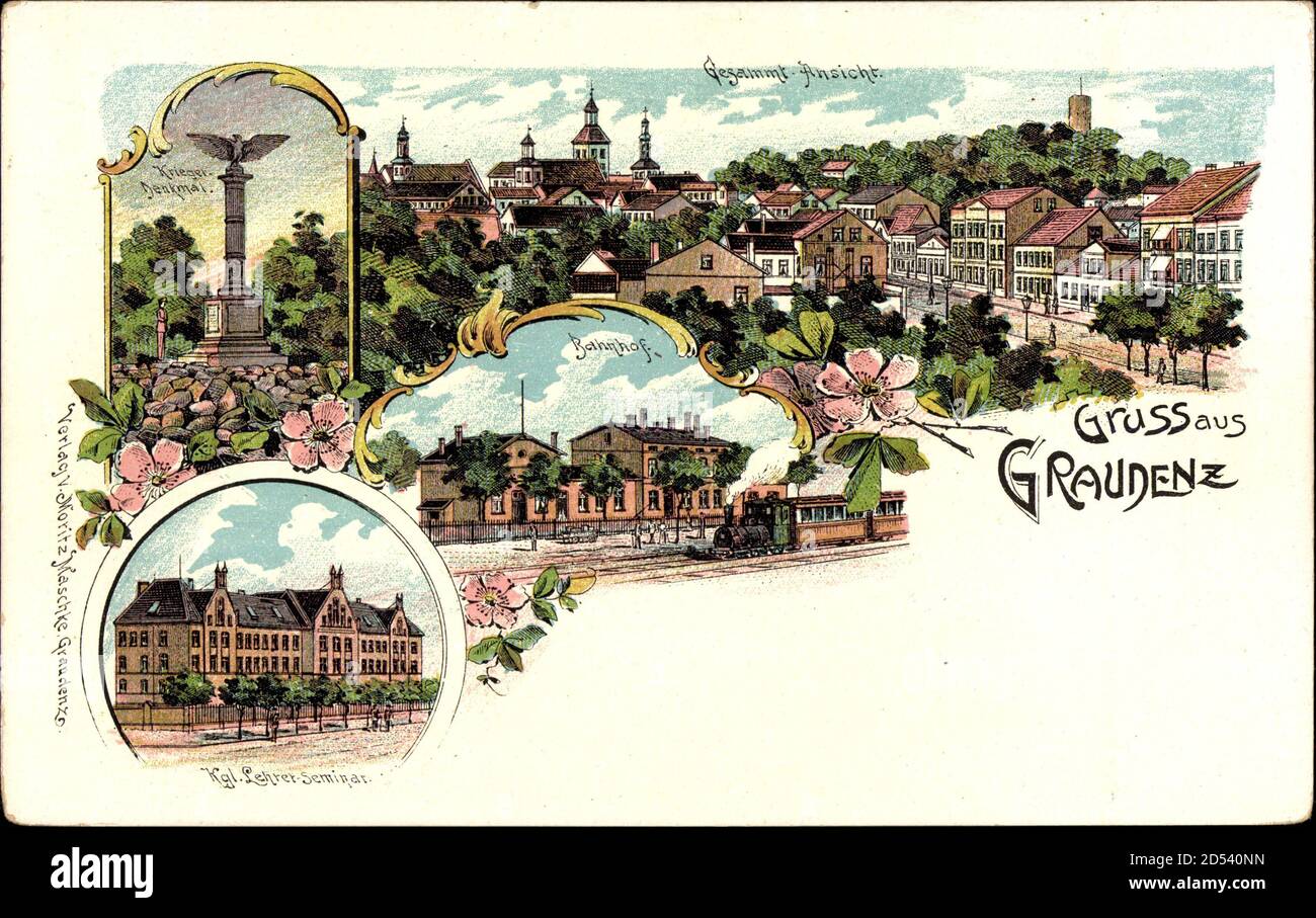 Grudzi?dz Graudenz Westpreußen, Gesamtansicht, Bahnhof, Lehrerseminar ...