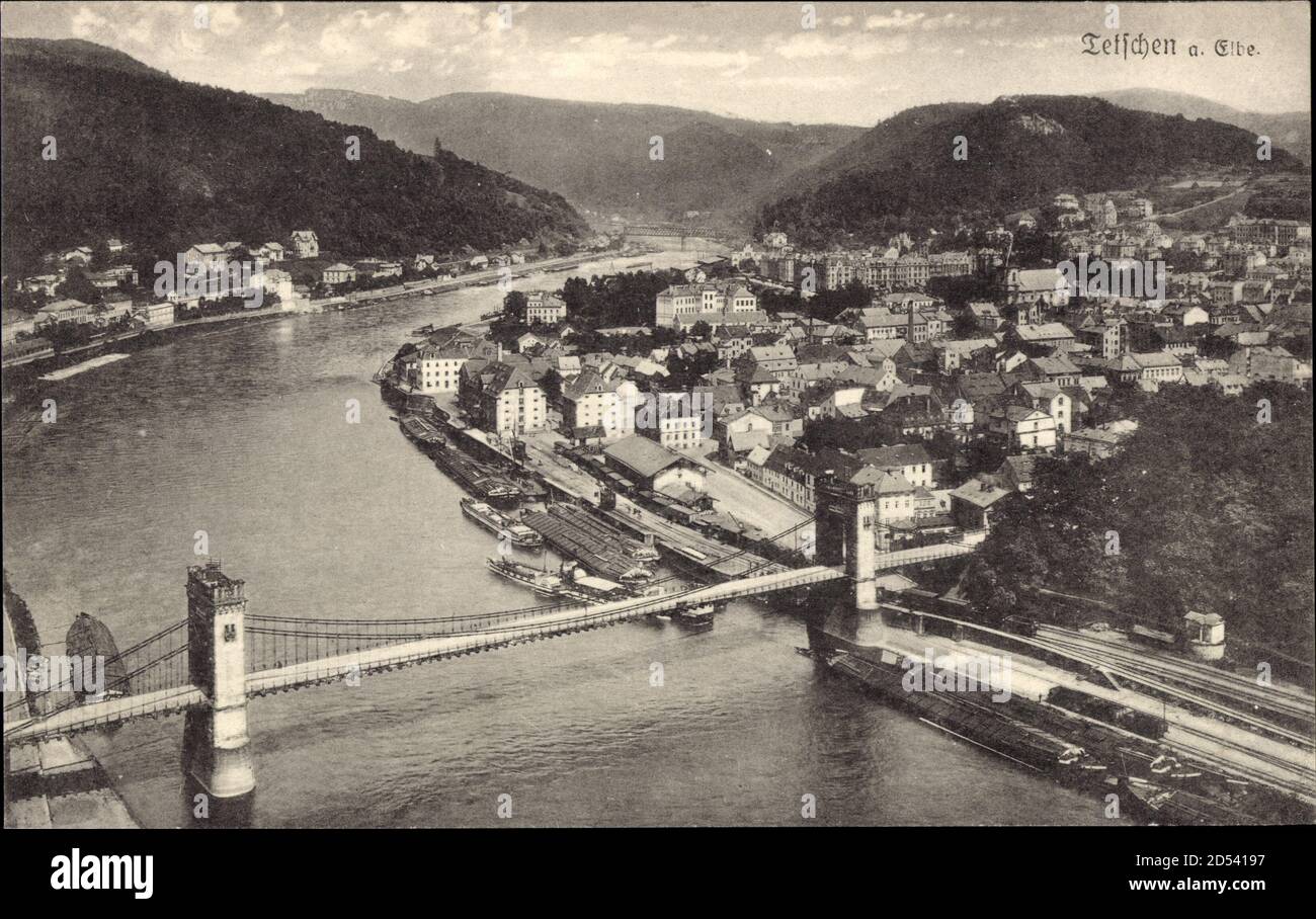D??ín Tetschen Bodenbach Elbe Reg. Aussig, Brücke, Gleise, Ort | usage ...