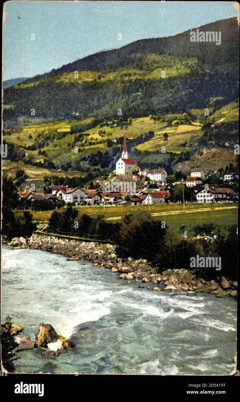 Oetz Tirol Österreich, Flussblick zum Ort, Kirche, Berg | usage ...