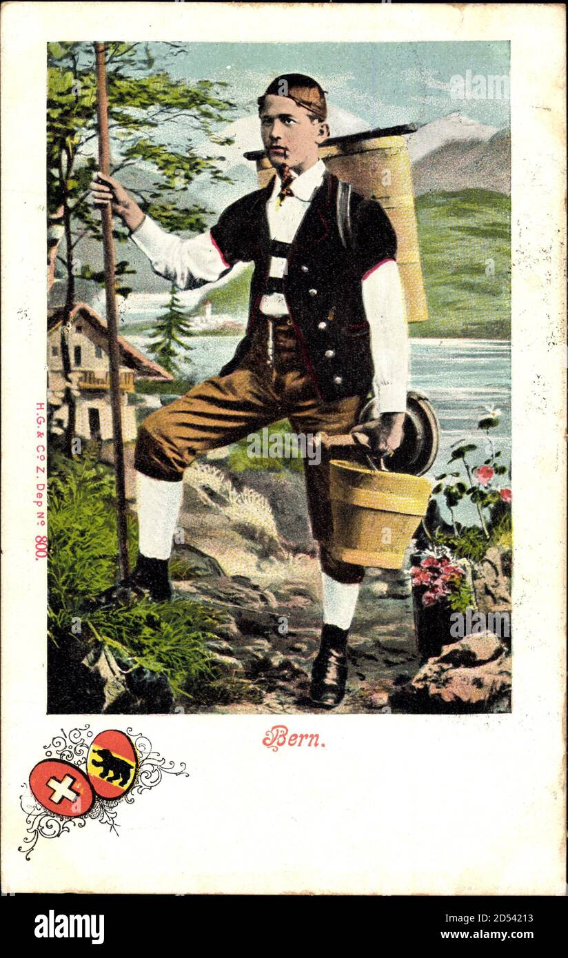 Bern Schweiz, Berner Volkstracht, Senn mit Körben, Hirtenstock | usage ...
