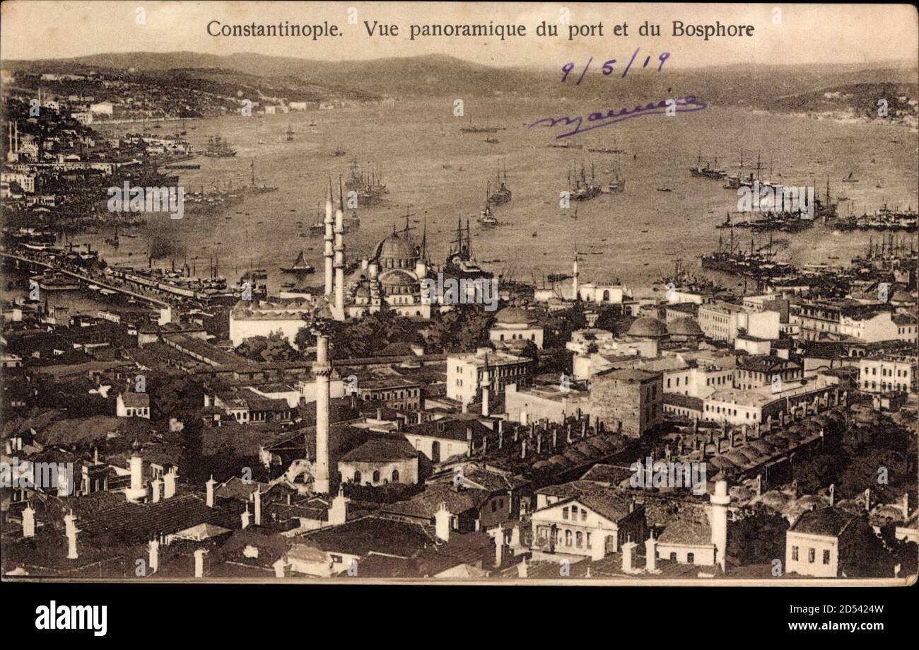 Constantinople Istanbul Türkei, Le Port et Le Bosphore, Blick auf den ...