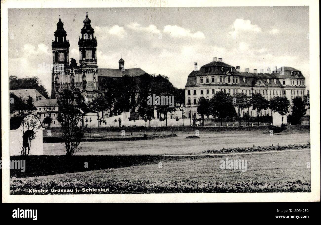 Grüssau Schlesien, Blick auf das Kloster, Häuser | usage worldwide ...