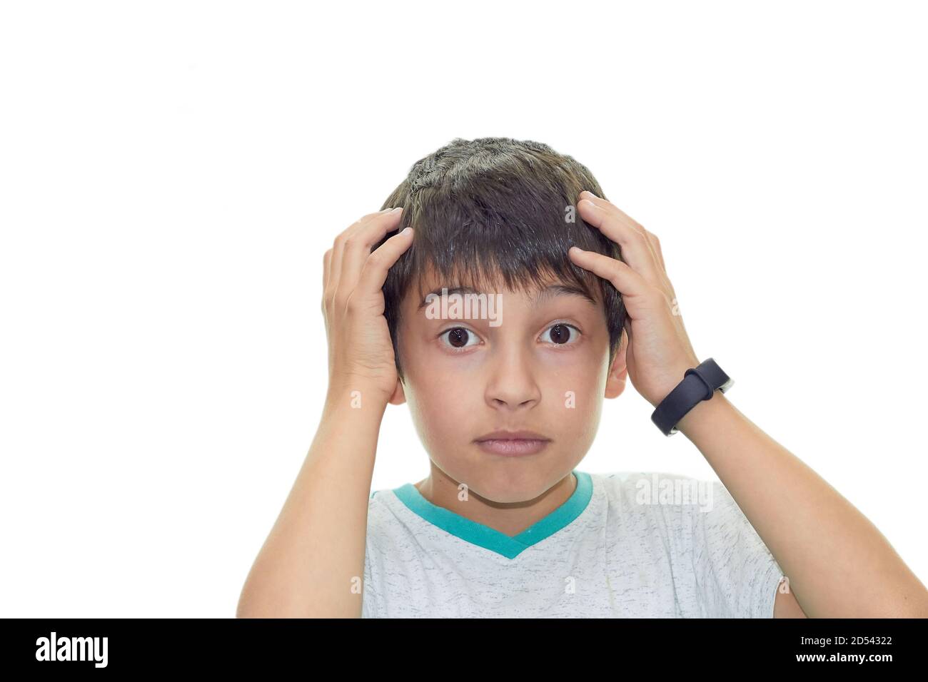confused boy with a sad expression portrait on a white background Stock ...