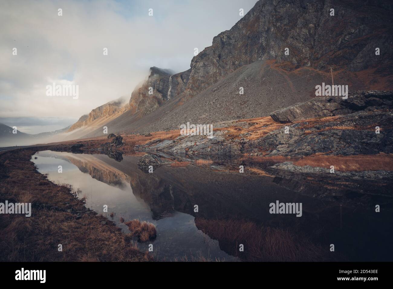 Beautiful landscape of rocky cliffs reflected on a clean stream in ...