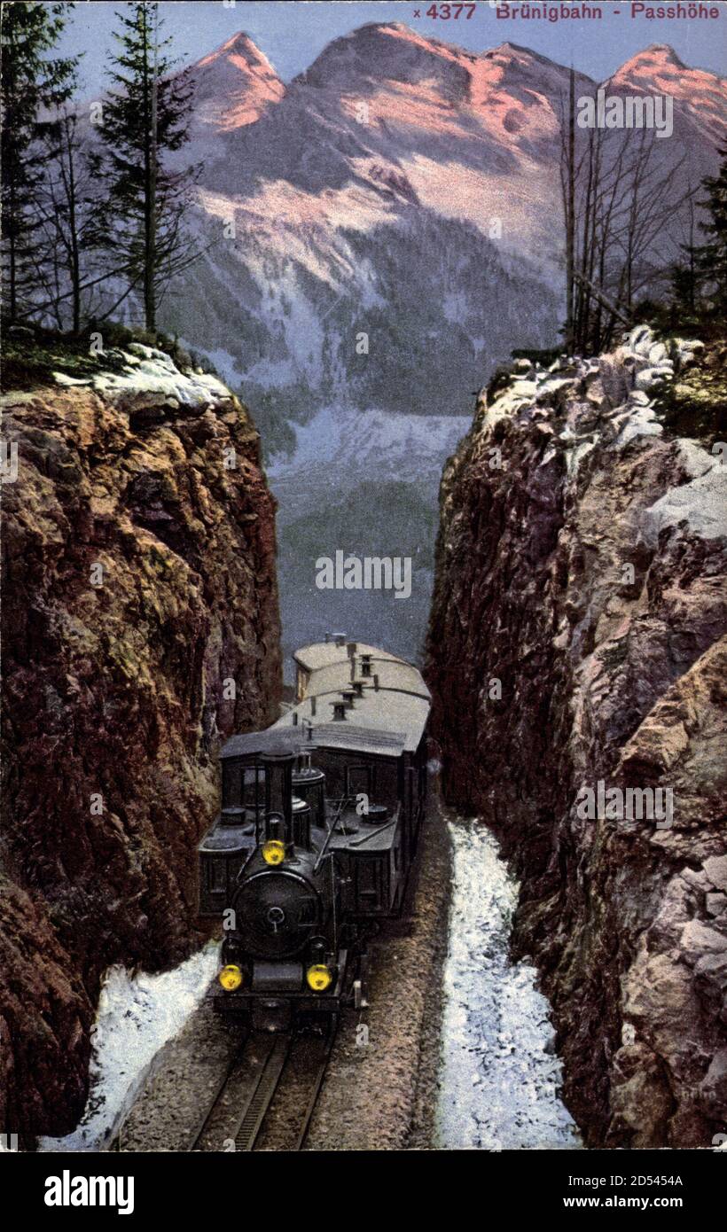 Brünigbahn, Passhöhe, Dampflok, Durchfahrt, Schlucht, Winter ...