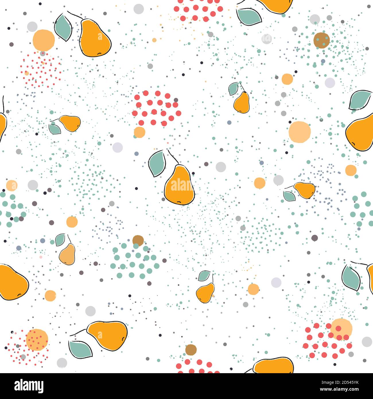 Cute Hand Drawn Seamless Pattern with Hand Drawn Pears and dots.Vector ...
