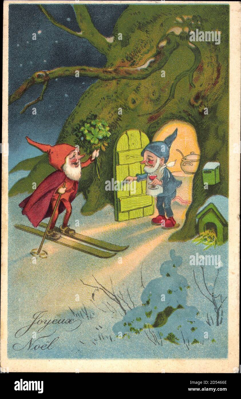 Frohe Weihnachten, Zwei Zwerge mit Kleeblättern, Winter | usage ...