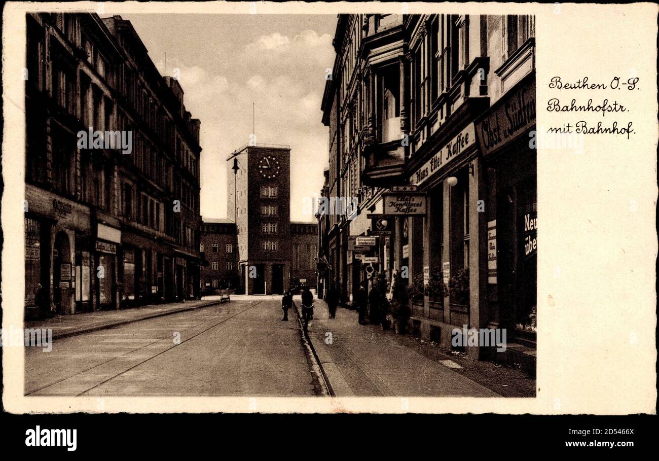 Bytom Beuthen Schlesien, Bahnhofstraße mit Bahnhof | usage worldwide ...