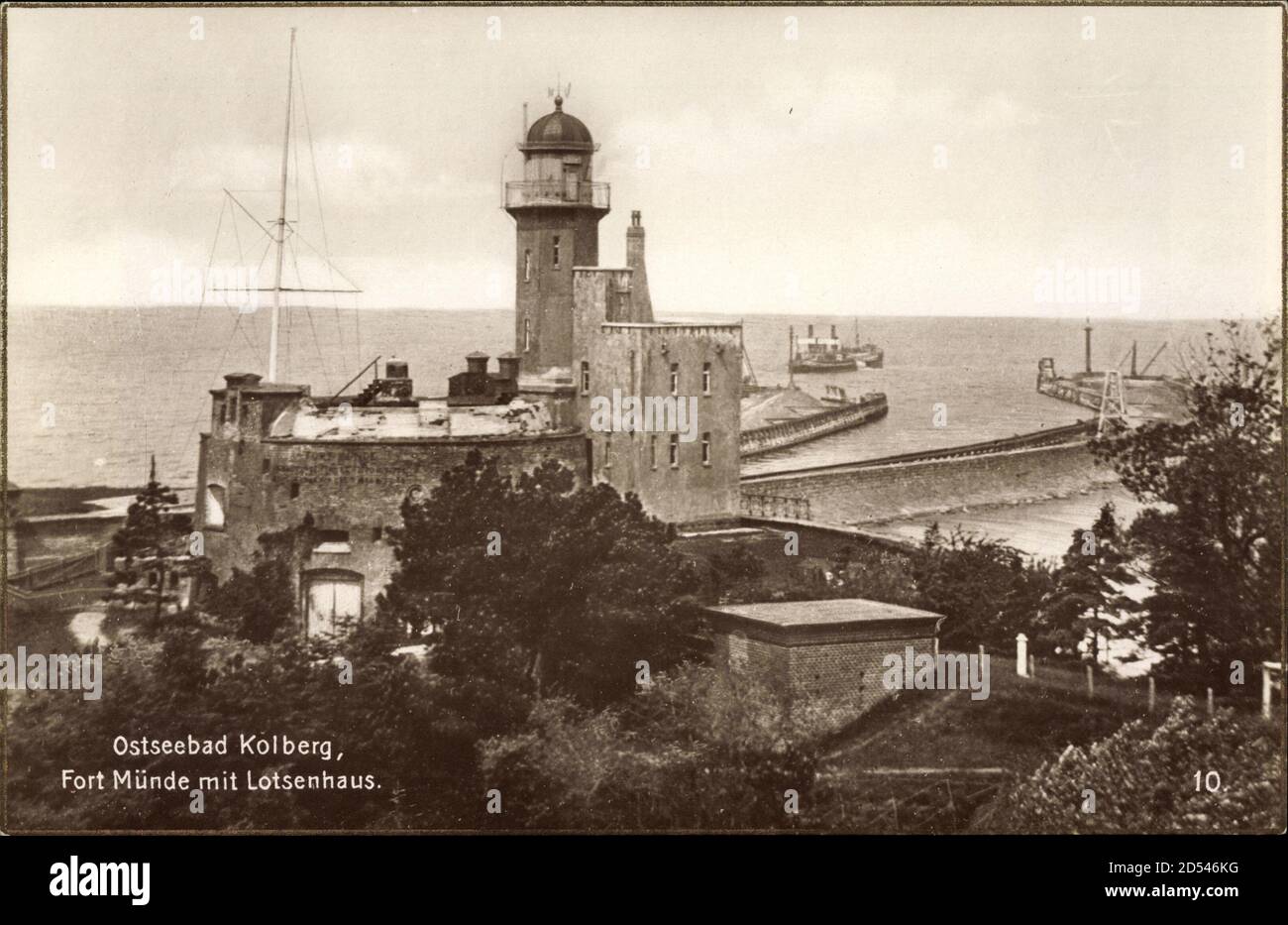 Ko?obrzeg Kolberg Pommern, Fort Münde mit Lotsenhaus, Leuchtturm ...