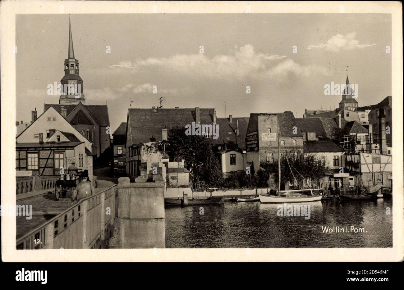 Wolin Wollin Pommern, Flusspartie, Brücke, Kirchturm | usage worldwide ...