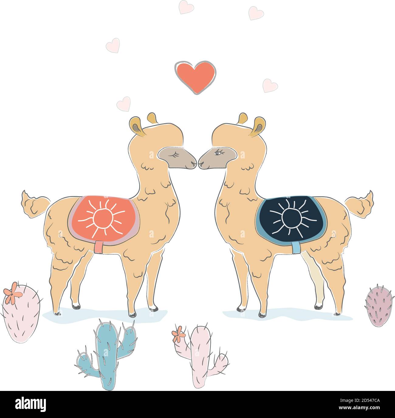 Cute Alpaca Couple. Hand Drawn Delicate Design for cards, decorations ...