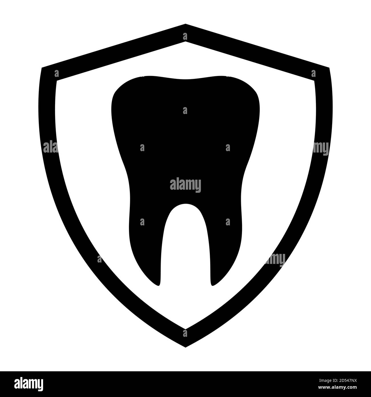 Tooth in the shield flat icon isolated on white background. Tooth ...