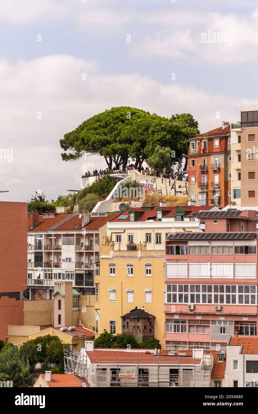 Beautiful view to old historic city buildings in central Lisbon ...