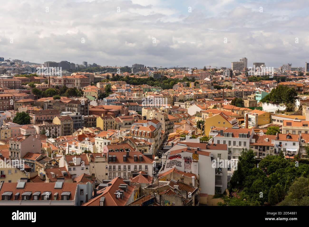 Beautiful view to old historic city buildings in central Lisbon ...
