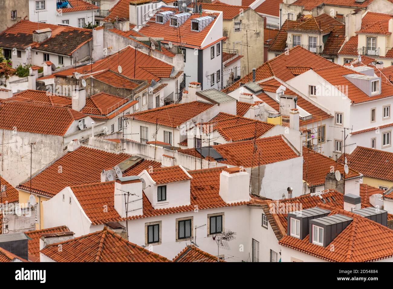 Beautiful view to old historic city buildings in central Lisbon ...