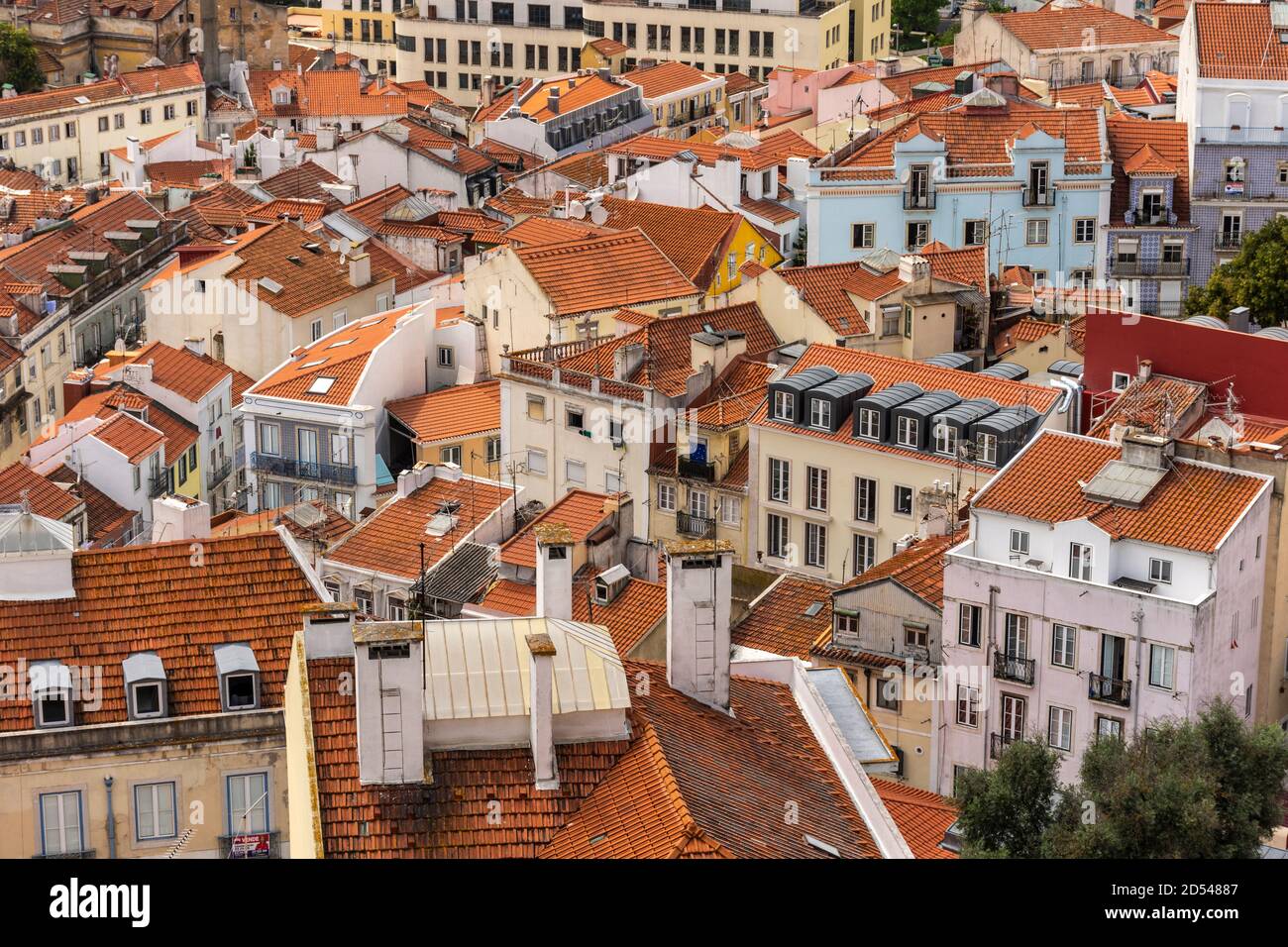 Beautiful view to old historic city buildings in central Lisbon ...