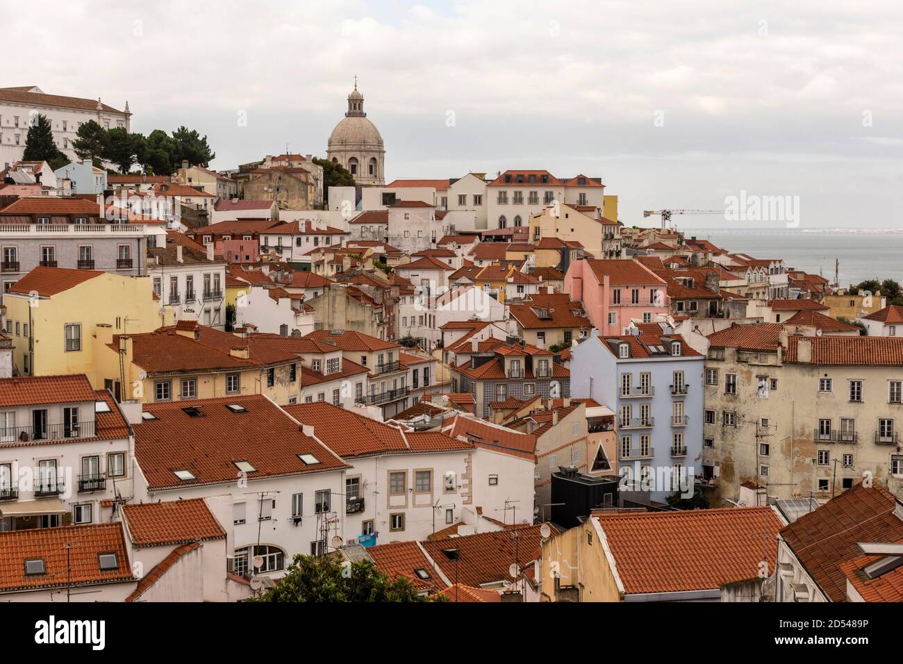 Beautiful view to old historic city buildings in central Lisbon ...