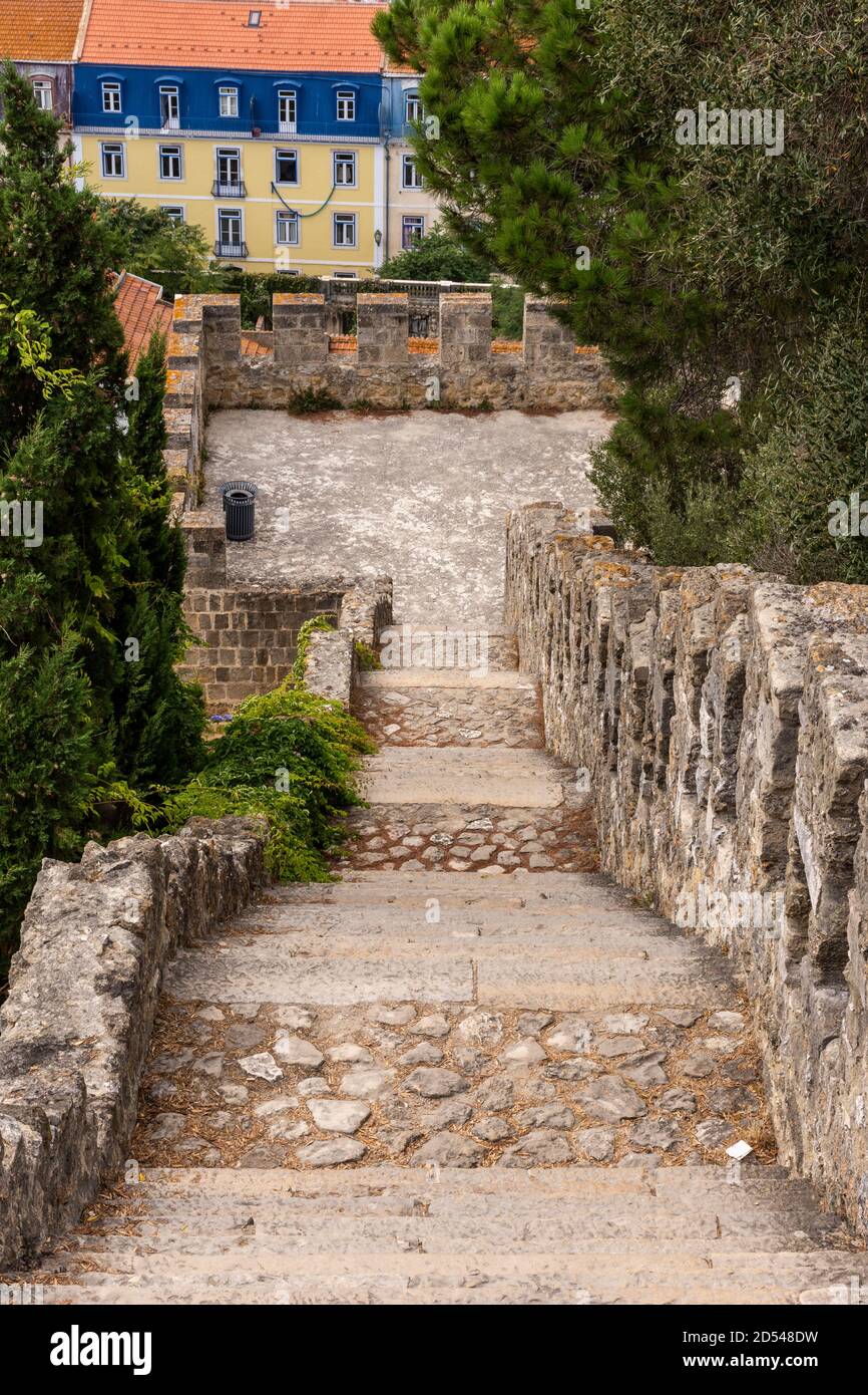 Beautiful view to old historic castle walls and towers in central ...