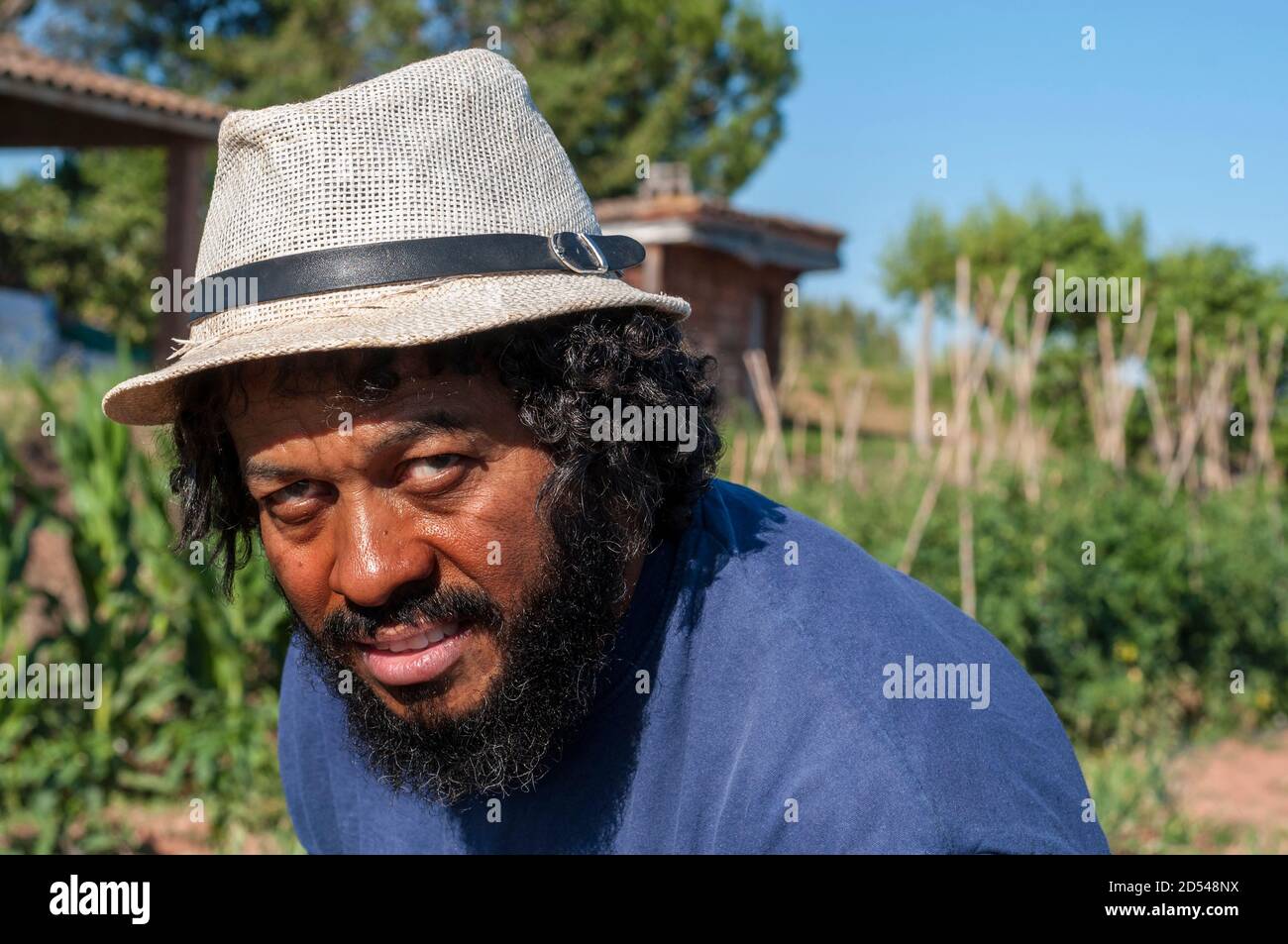 Portrait of Colombian man with hat, looking at the camera Stock Photo ...