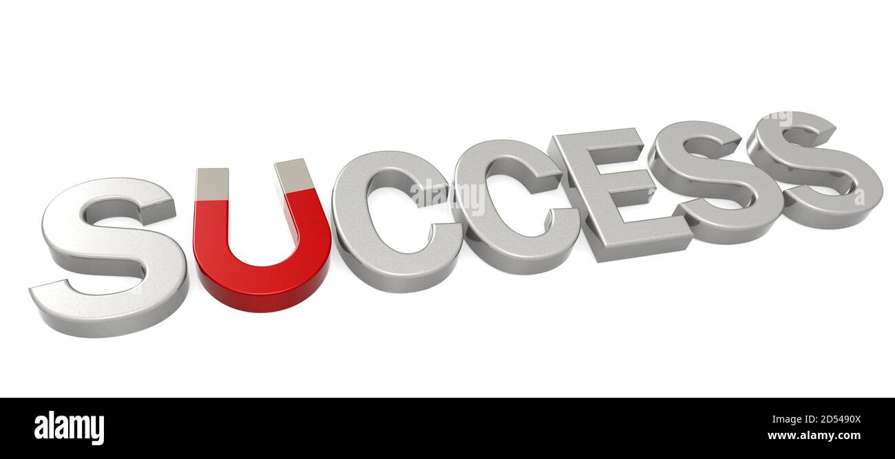 Success word with magnet isolated on white background, 3D rendering ...