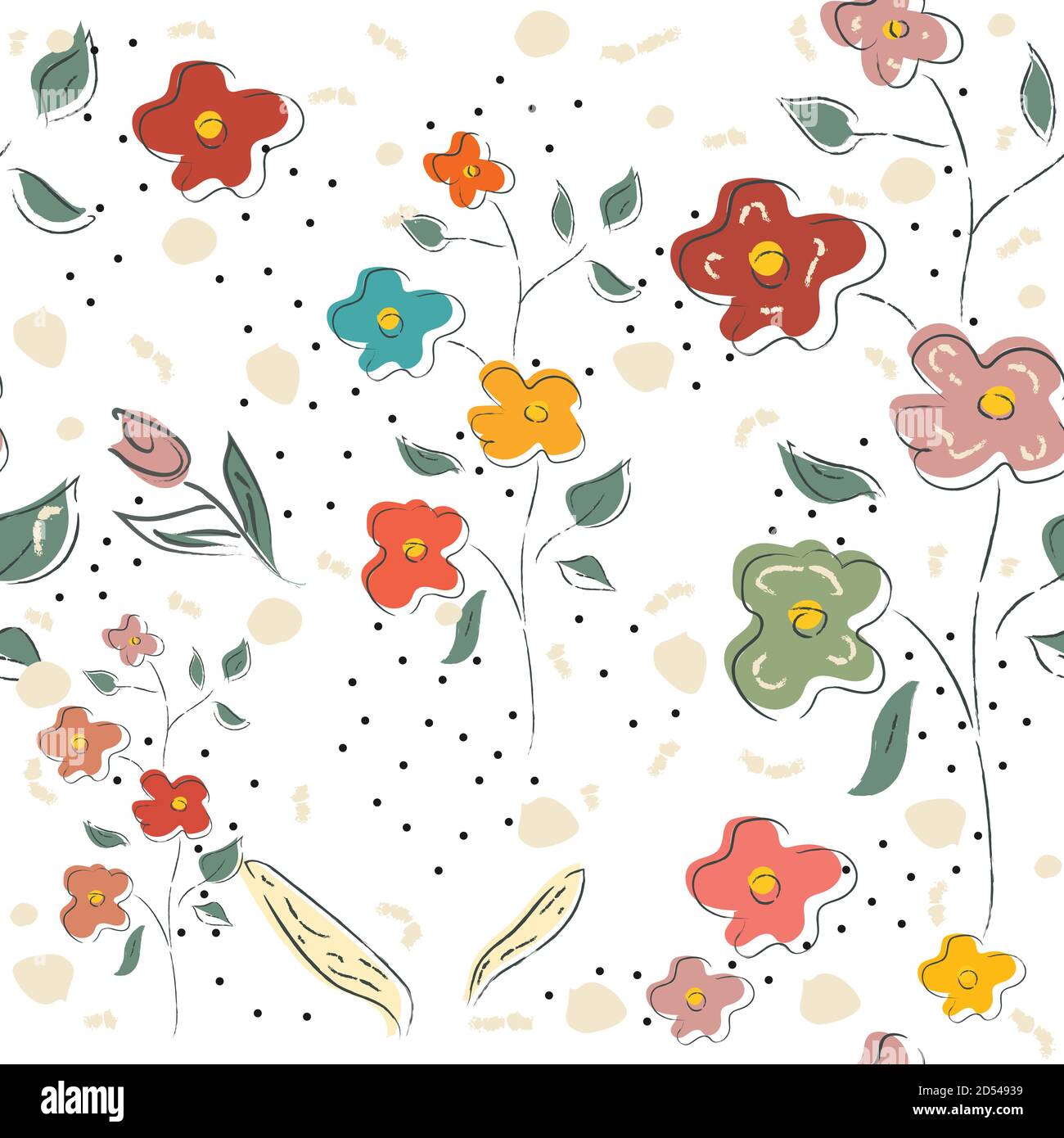 Seamless floral patern with hand drawn plants. Vector Illustraion Stock ...