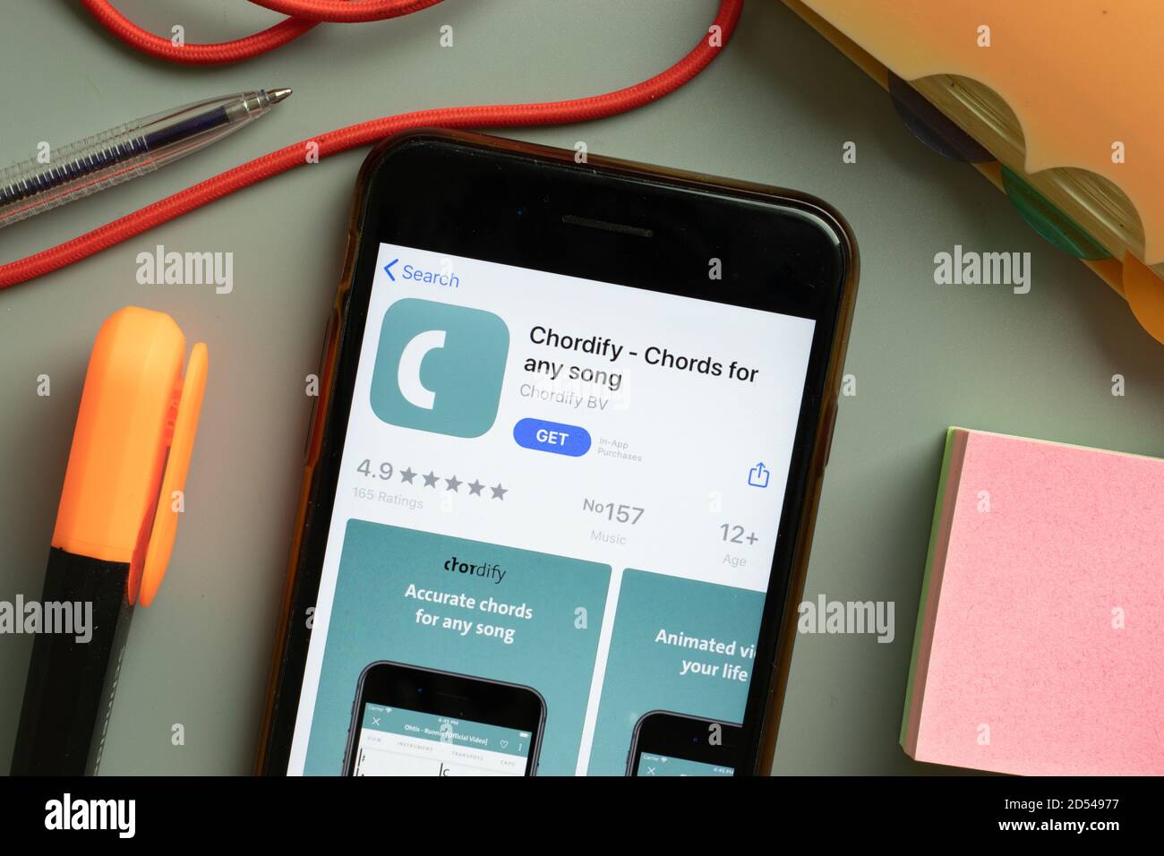 New York, USA - 29 September 2020: Chordify mobile app logo on phone ...