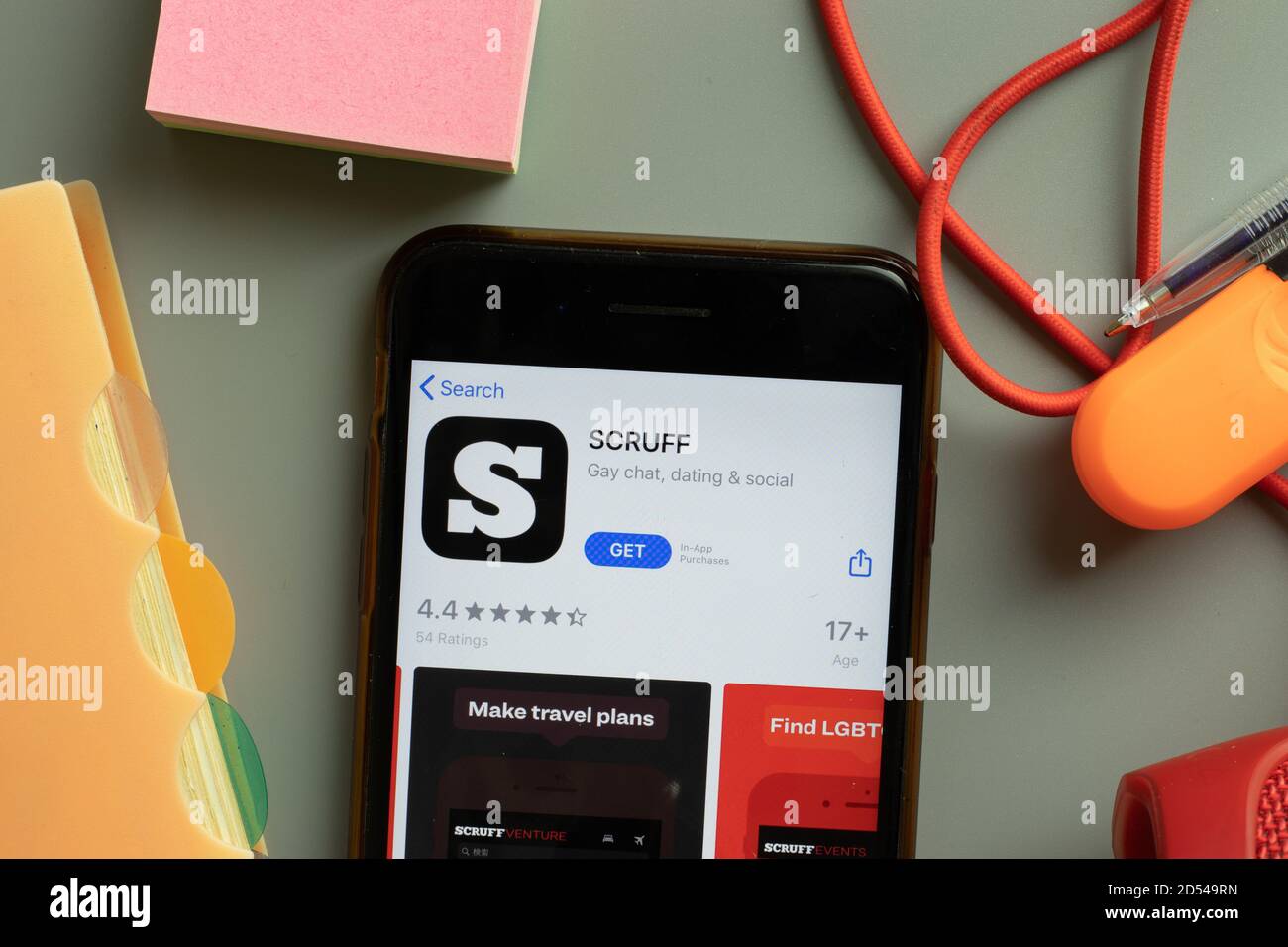 New York, USA - 28 September 2020: SCRUFF mobile app logo on phone ...