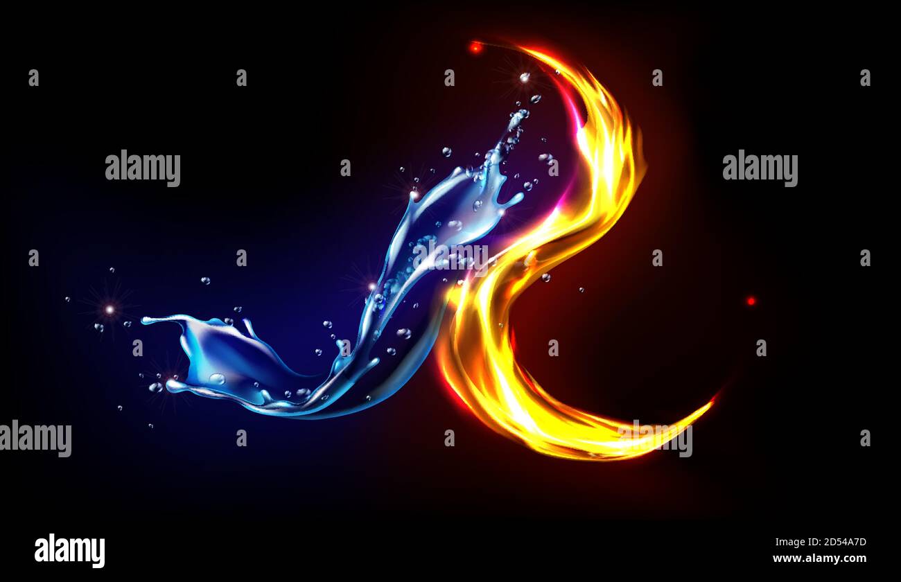 Fire and water splash abstract design, opposites unite concept, blue ...