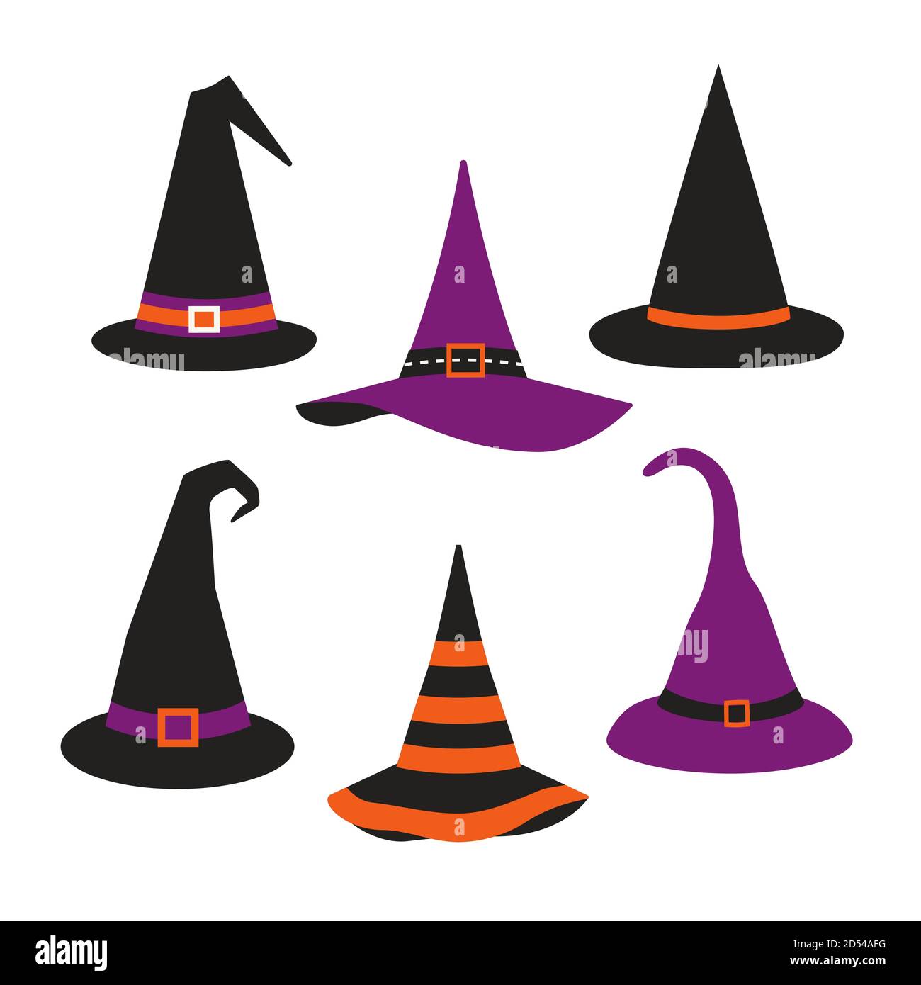 Halloween witch hats flat color vector icon set Stock Vector Image ...