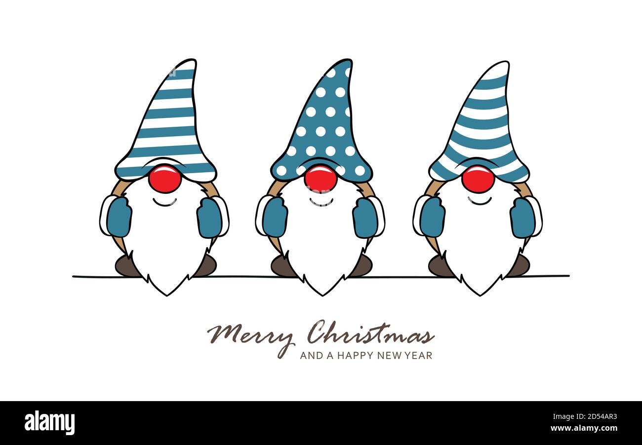 christmas greeting card with cute christmas dwarf vector illustration ...