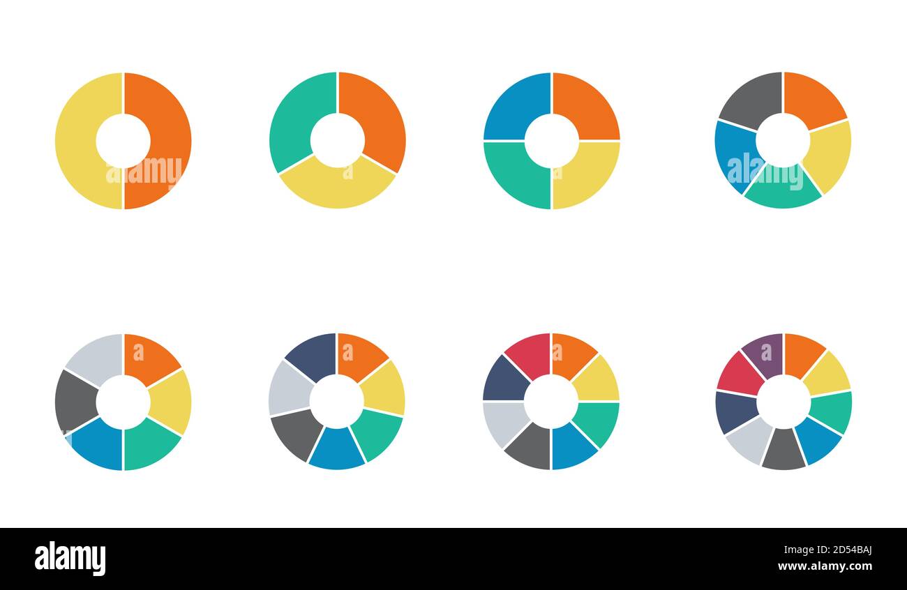 Infographic pie chart set. Cycle collection - 2,3,4,5,6,7 and 8 section ...