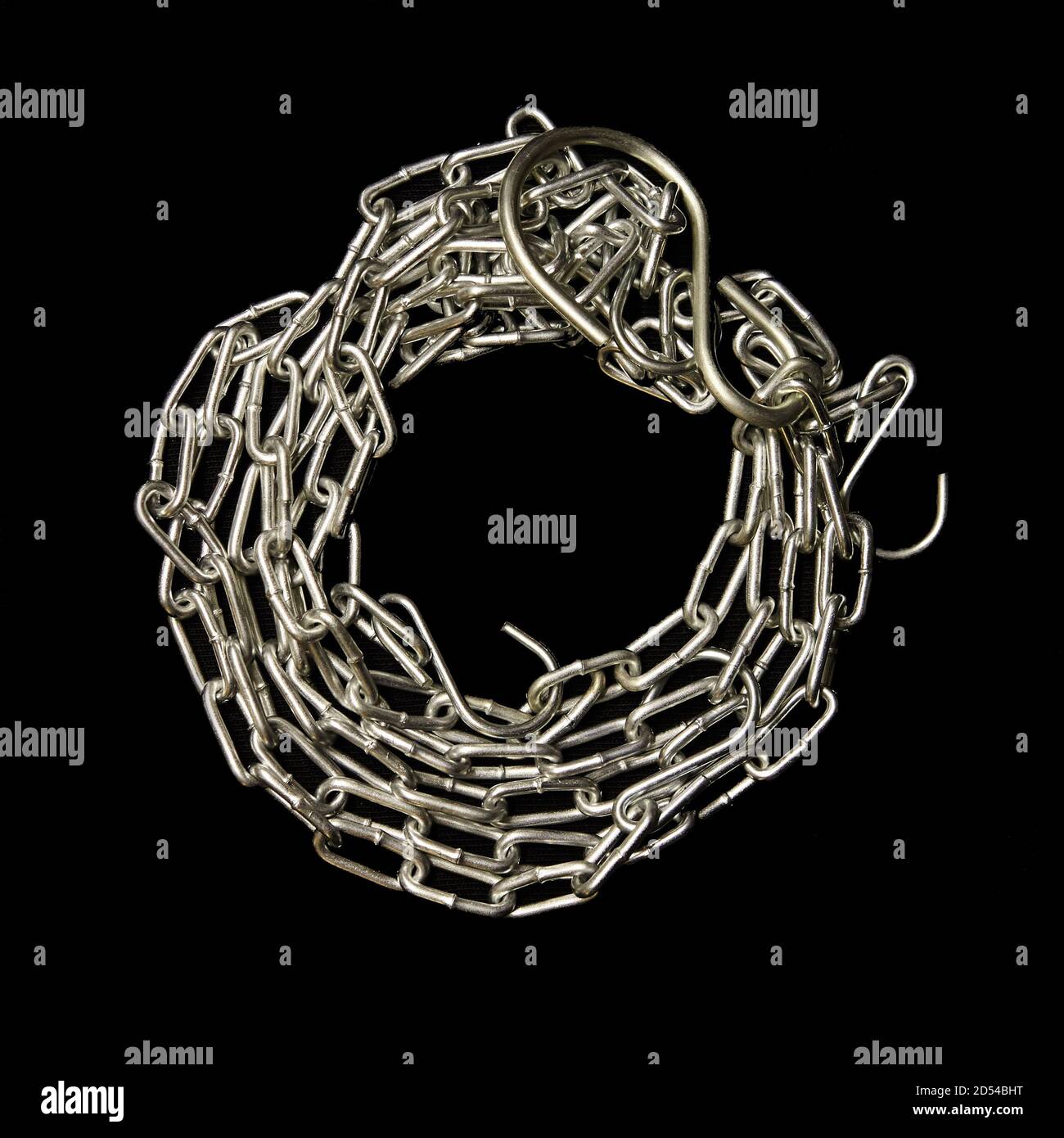 Top view of a shiny silver chain isolated on a black background Stock ...