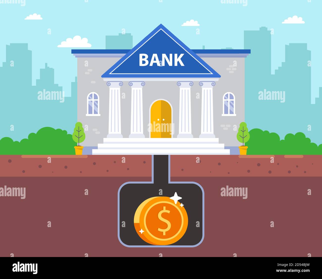 vault for money underground. safe bunker under the bank. flat vector ...