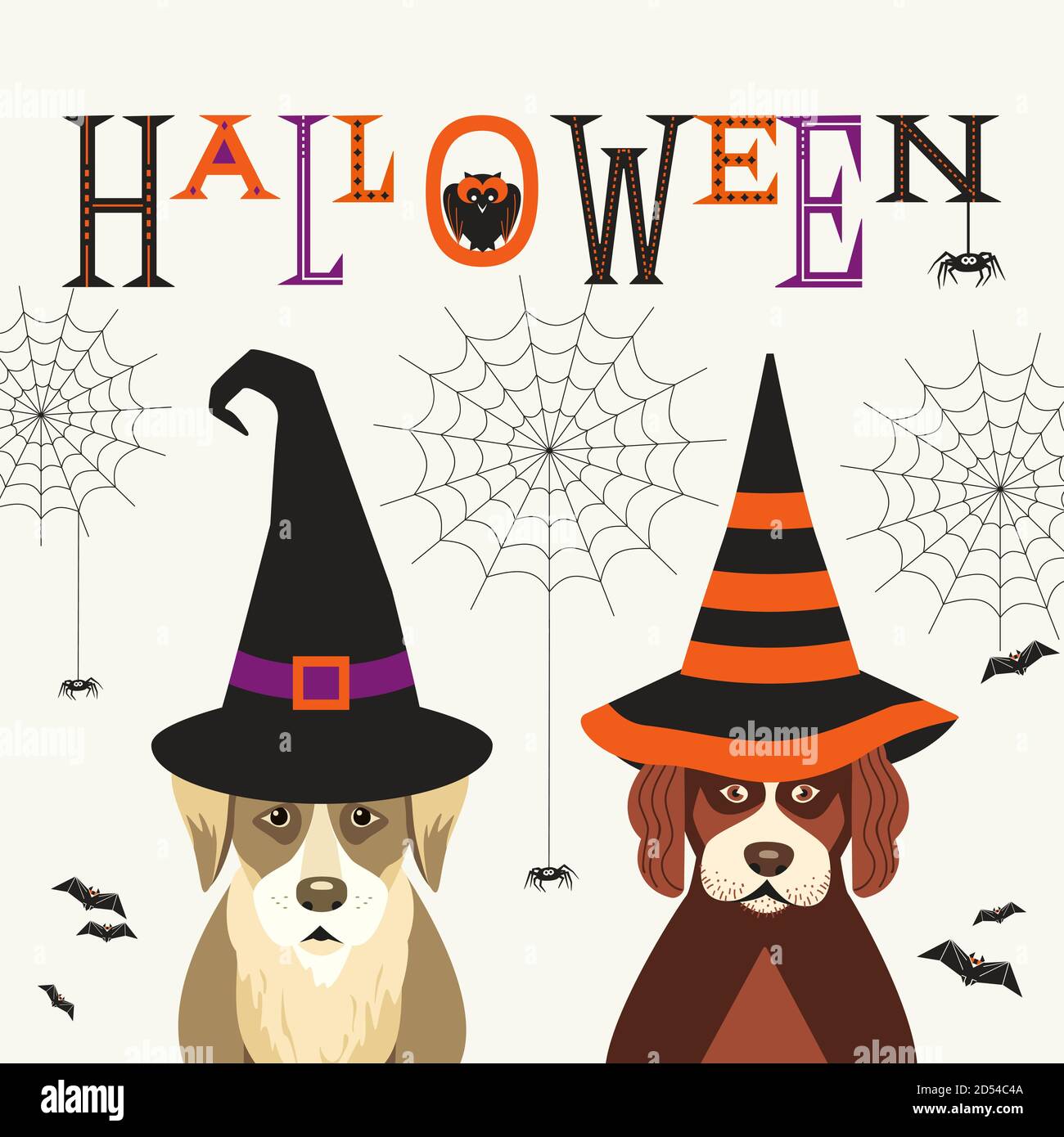 Cute dogs in witch hats fancy Halloween poster Stock Vector Image & Art ...