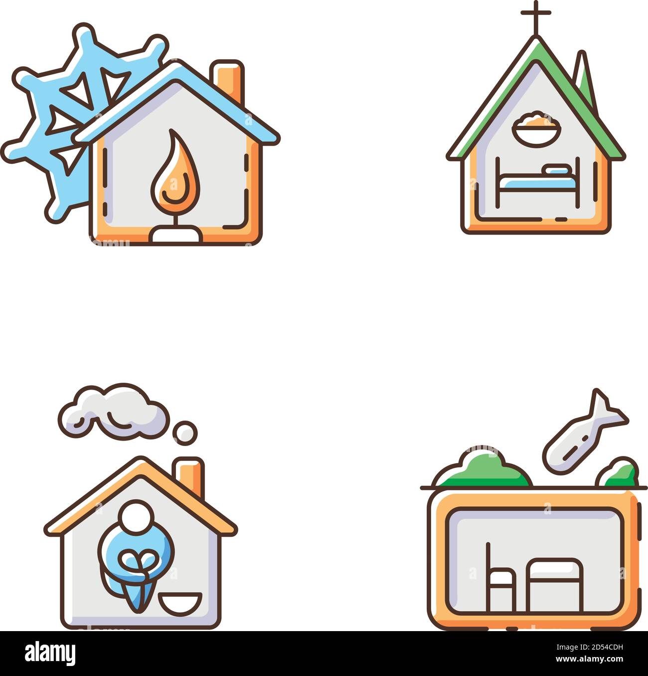 Temporary supportive housing RGB color icons set Stock Vector Image ...