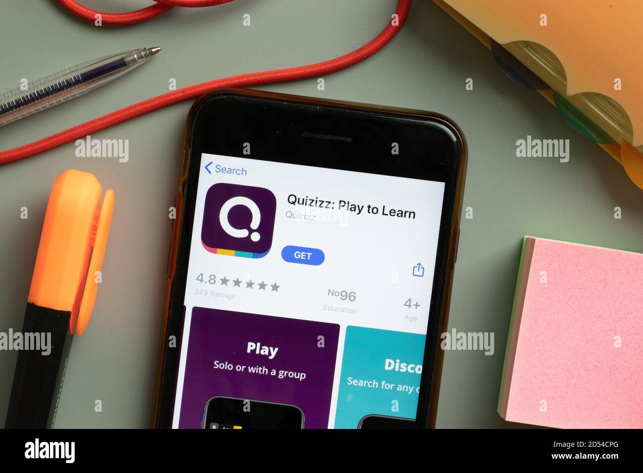 New York, USA - 29 September 2020: Quizizz mobile app logo on phone ...