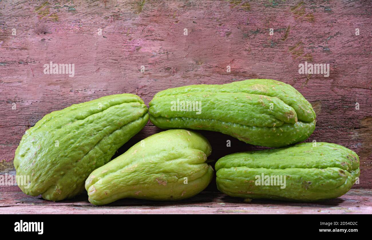 Chayote vegetable fruit (Sechium edule). Fruit considered a vegetable ...