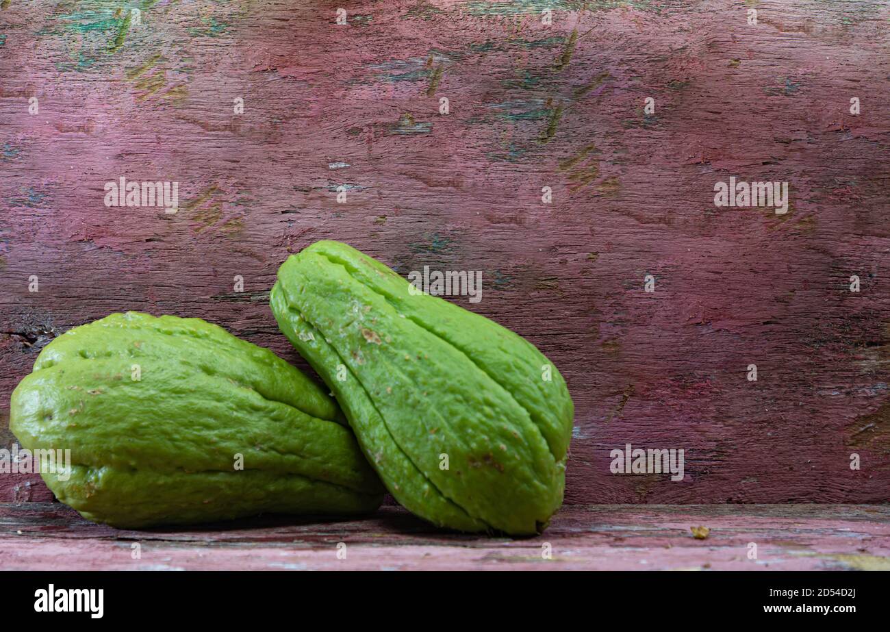 Chayote vegetable fruit (Sechium edule). Fruit considered a vegetable ...