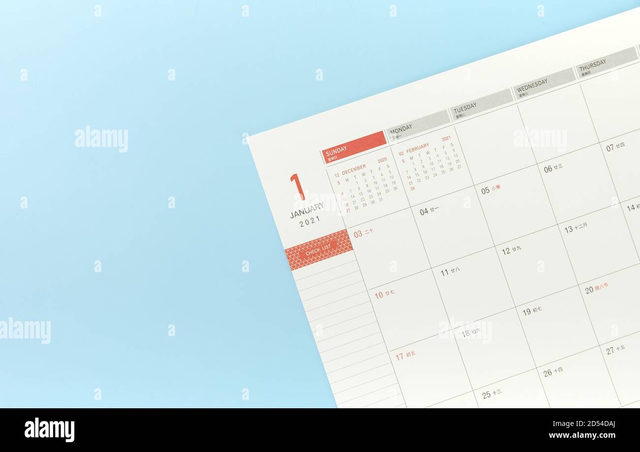 First day of the year - a calendar on a blue background Stock Photo - Alamy