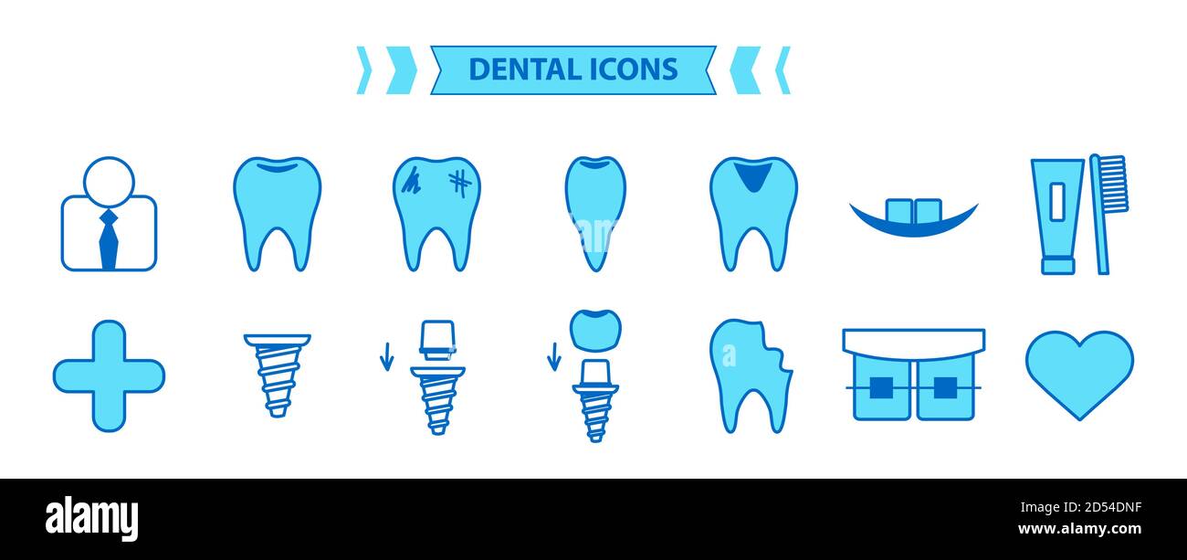 Dental Icons Set. Collection thin blue dental icons. Vector ...