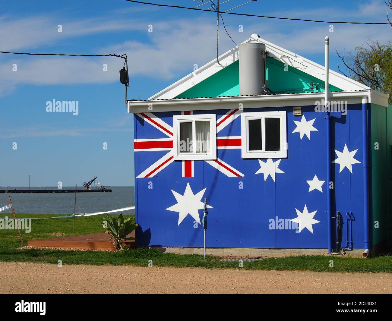 Aussie flag beach shack, Milang, South Australia Stock Photo - Alamy