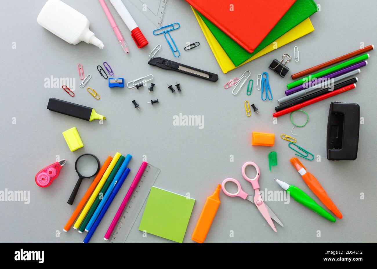 Photo of office and student gear over white background - Back to school ...