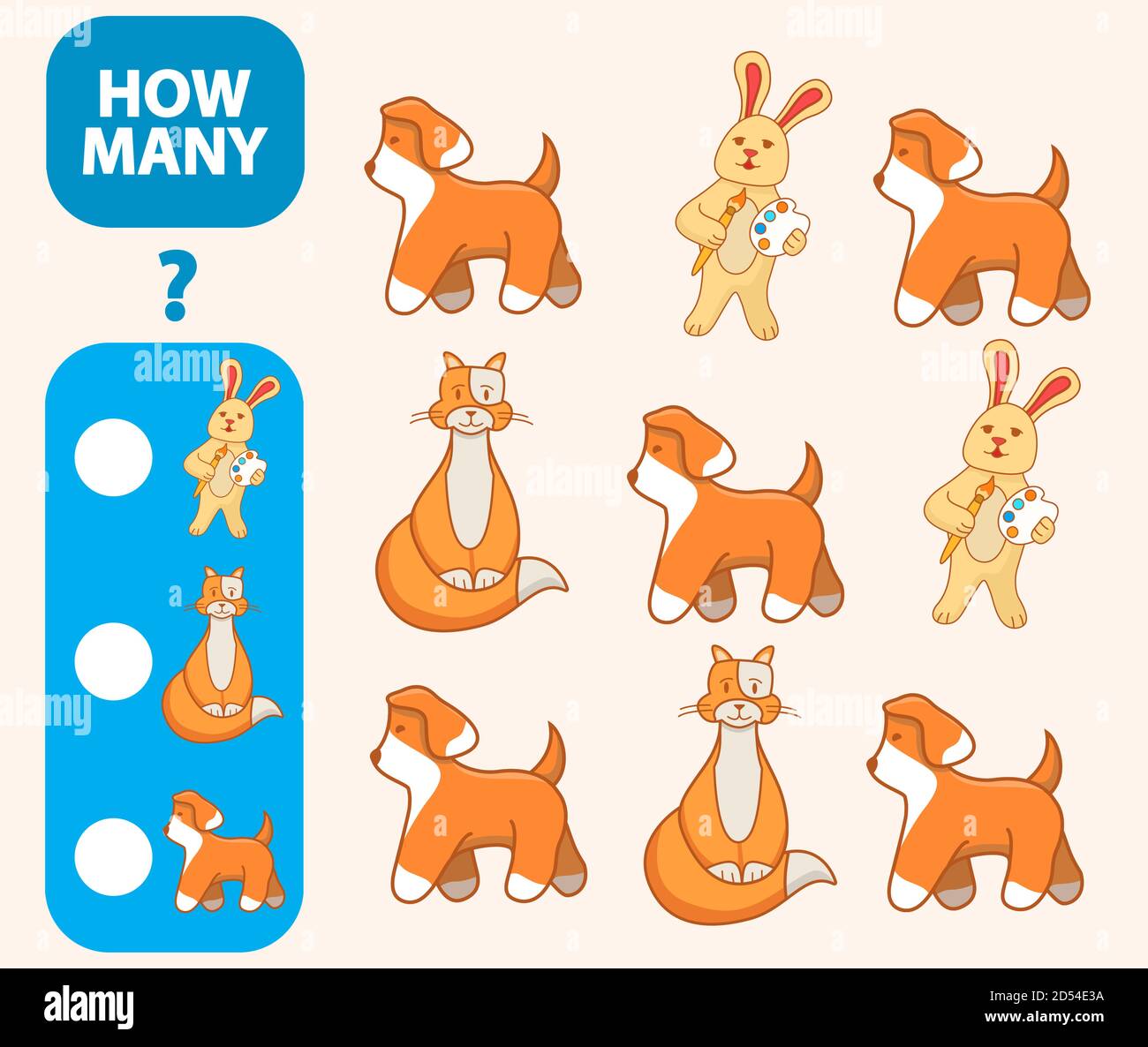 Count how many cats,hares,dogs is educational game. Maths task ...