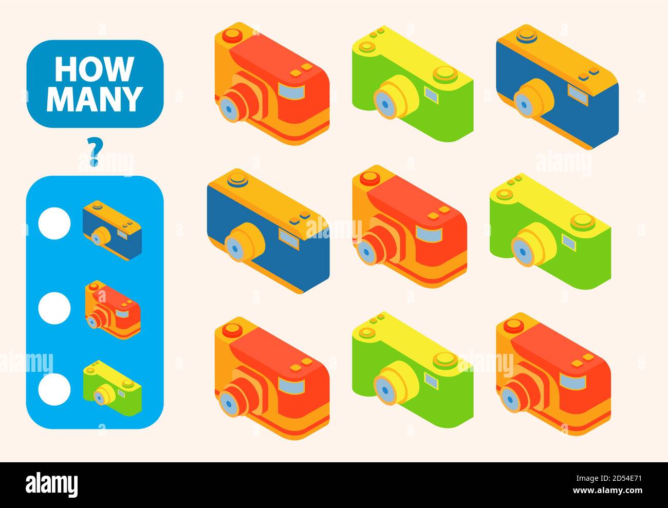 Count how many photo toy camera is educational game. Maths task ...