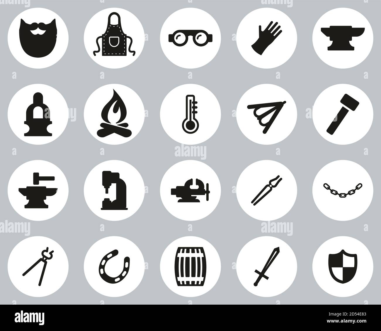 Blacksmith Icons Black & White Flat Design Circle Set Big Stock Vector ...