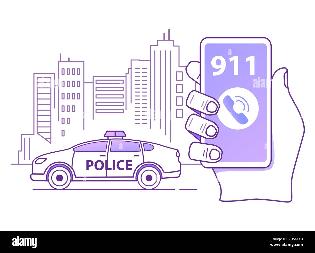 Calling a police patrol car. Hand holds smartphone. Mobile emergency ...